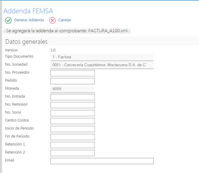 Addenda Propimex - Factura Fácilmente de México S.A. de C.V.